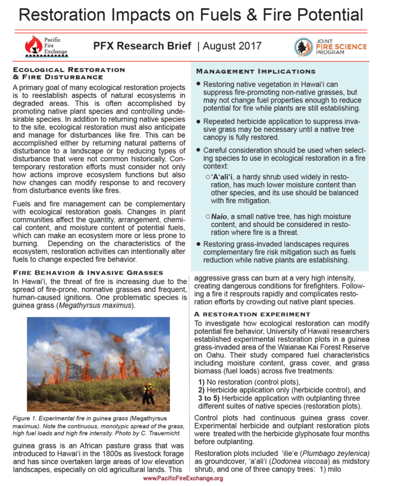 Restoration Impacts on Fuels & Fire Potential | Pacific Fire Exchange