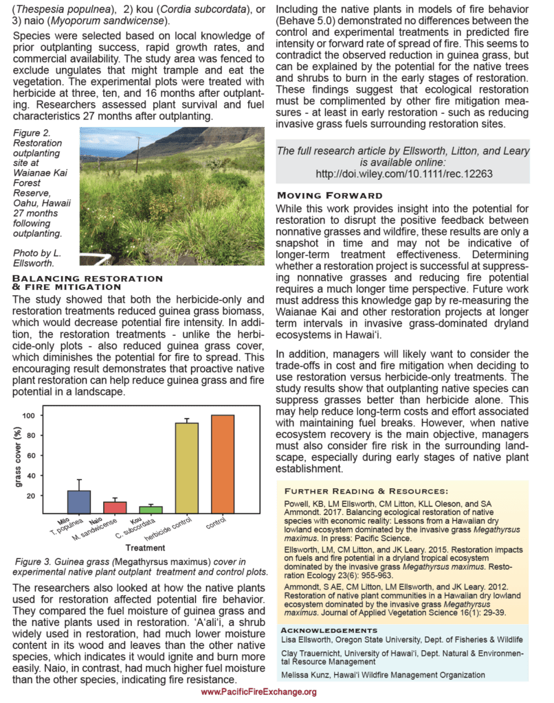 Restoration Impacts on Fuels & Fire Potential | Pacific Fire Exchange